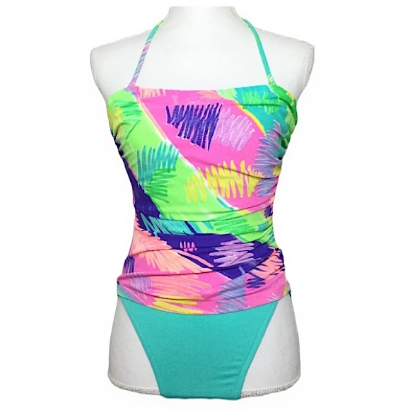 Vintage Swim Vintage 8s 90s Bright One Piece Swimsuit Size Small Or
